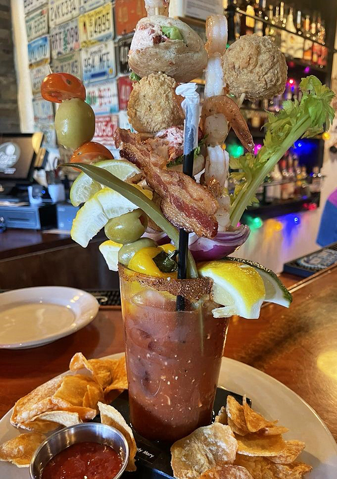 This isn't just a Bloody Mary &ndash; it's an architectural achievement topped with enough garnishes to count as a small appetizer.