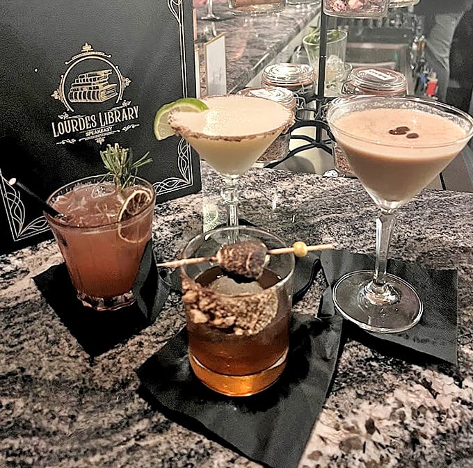 The Lourdes Library drink lineup reads like a well-curated anthology &ndash; each glass tells a different story while maintaining the establishment's sophisticated narrative.