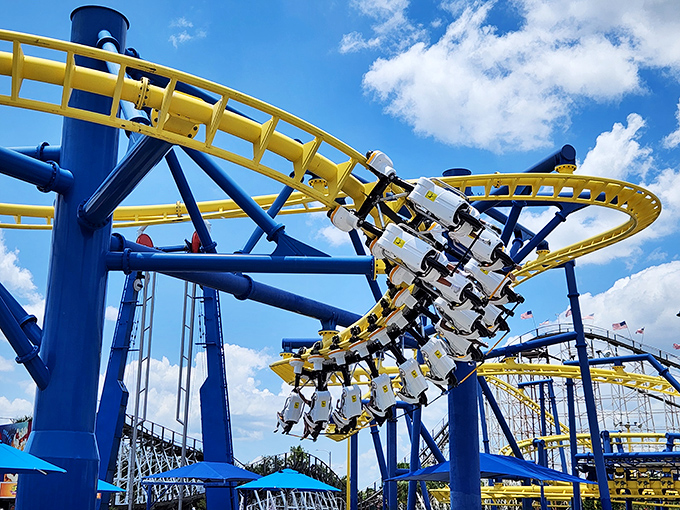 Freedom Flyer sends riders swooping through the air with feet dangling freely – the closest humans get to feeling like superheroes without special effects.