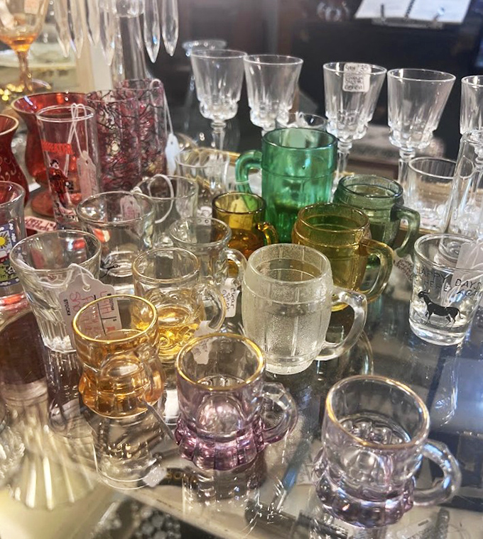 Colorful Depression-era glassware catches the light in amber, green, and pink &ndash; these survivors of hard times still bringing beauty to tables.