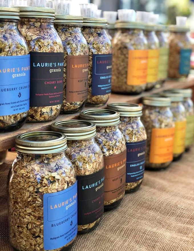 Laurie's Pantry granola jars line up like soldiers of breakfast, each variety promising to revolutionize your morning routine.