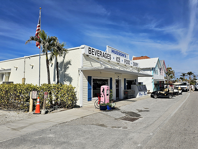 Hudson's Grocery stands as the island's beloved provisioner, its vintage charm and essential supplies making it the heart of local commerce.