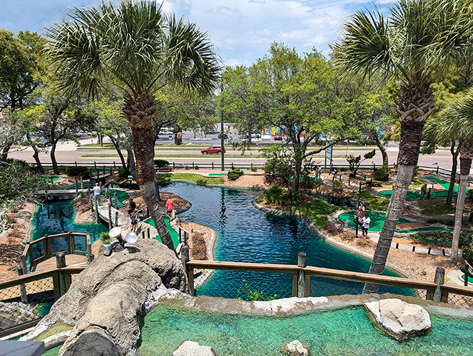 Island Falls Adventure Golf proves mini-golf can be an art form, with cascading waterfalls creating challenges for putters of all skill levels.