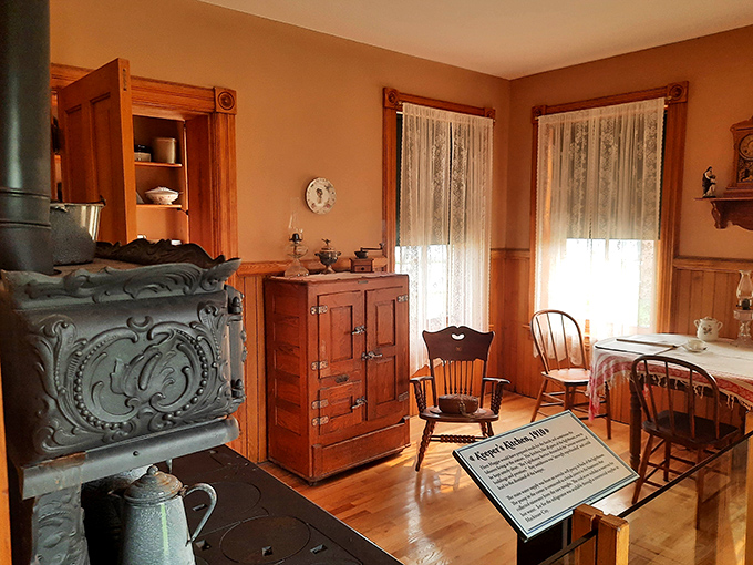 Simple necessities: The 1910 keeper's kitchen showcases the practical, no-frills lifestyle of those who maintained this crucial navigational aid.