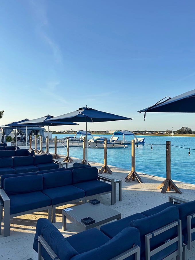 Lakeside lounging elevated to an art form with plush seating that makes "doing nothing" feel remarkably productive.