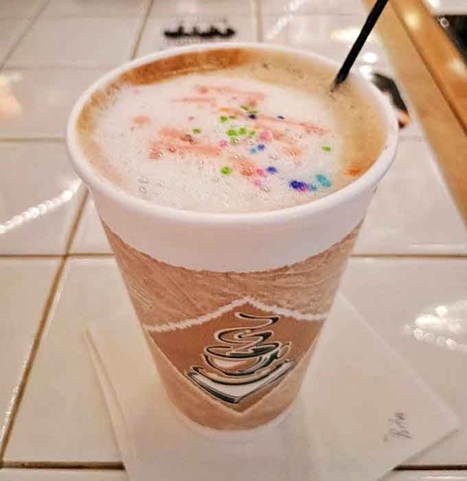 This colorful latte art adds a psychedelic splash to your morning routine, reminiscent of the band's more experimental visual periods.