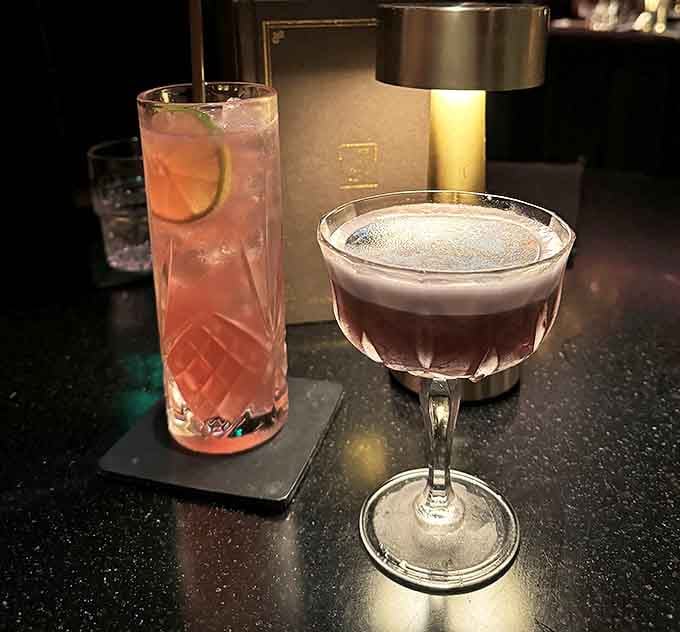 A perfectly crafted Manhattan sits alongside a refreshing highball &ndash; proving this place takes its cocktail program as seriously as its bagels.