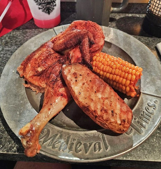 Medieval Times Dinner Plate: Feast fit for royalty &ndash; but leave your table manners at home. This meal demands hands-on enthusiasm!