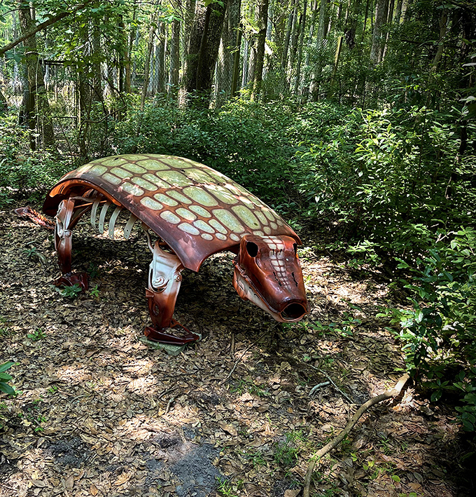 This metallic armadillo, crafted from repurposed materials, reminds us that Florida's wildlife has always been resourceful and resilient.