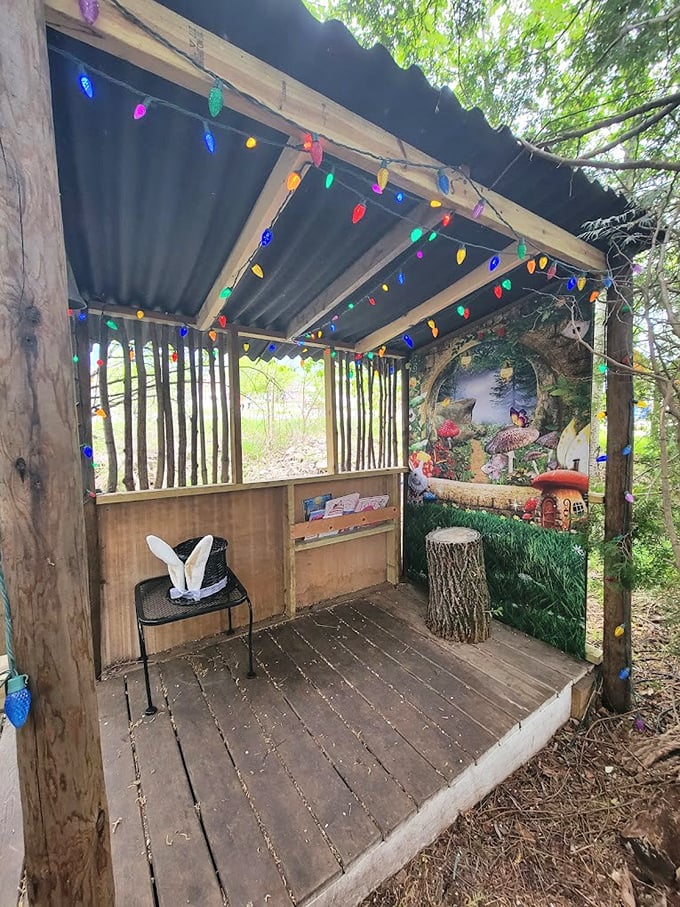 Mini Shelter: This tiny covered porch with twinkling lights would be the neighborhood's hottest fairy gathering spot on summer evenings.
