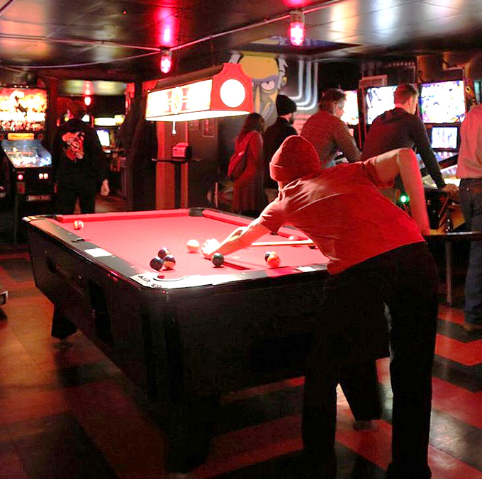 The timeless click of billiard balls provides a rhythmic counterpoint to electronic bleeps and bloops &ndash; analog gaming at its finest.