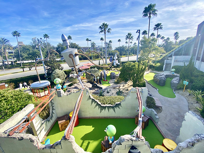 Alien landscapes and neon-bright obstacles make this mini-golf course an out-of-this-world experience for earthlings seeking friendly competition.