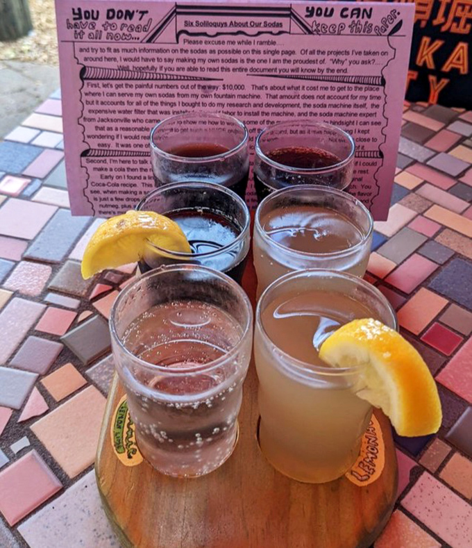 Liquid art in six acts! House-made sodas arrive with tasting notes longer than some wine menus and flavors that dance across your palate.