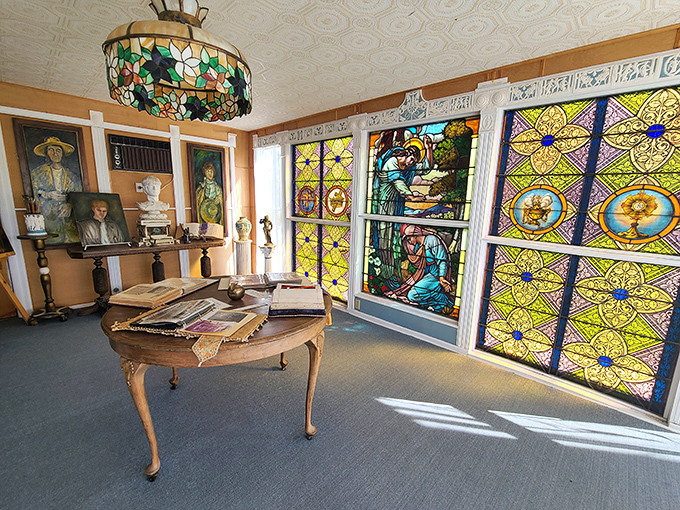 Stained Glass: Jewel-toned light dances through salvaged stained glass, turning history into an unexpected art gallery that Instagram filters can't replicate.