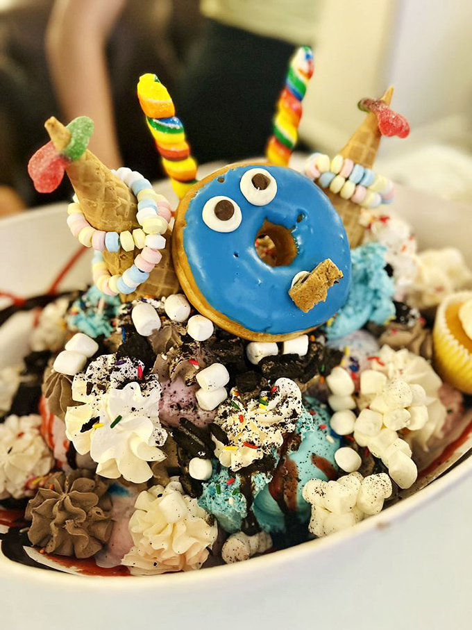 The legendary King Kong Sundae &ndash; a 24-scoop monster topped with enough candy to make your dentist weep into their retirement plan.
