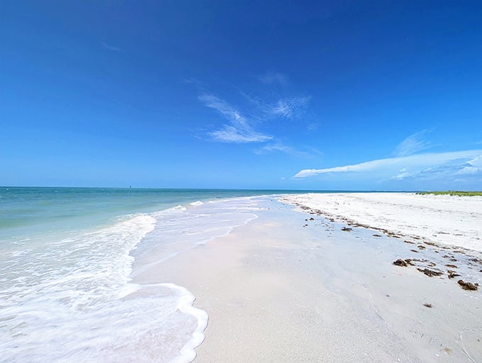 Summer perfection: where turquoise waters kiss powdery white sand, creating the postcard image Florida tourism boards dream about.