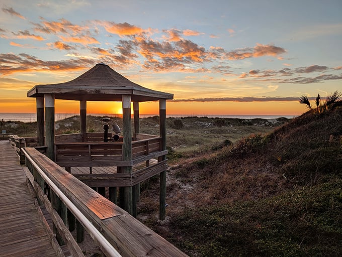 Nature's daily masterpiece viewed from the wooden gazebo &ndash; better than any streaming service's content, and no subscription required.