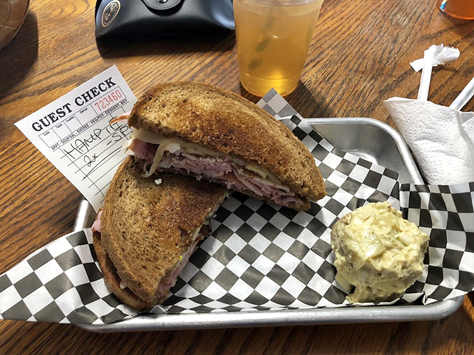 The Hamplen Hample sandwich arrives with a side of homemade potato salad that could easily steal the spotlight if the sandwich weren't so darn good.