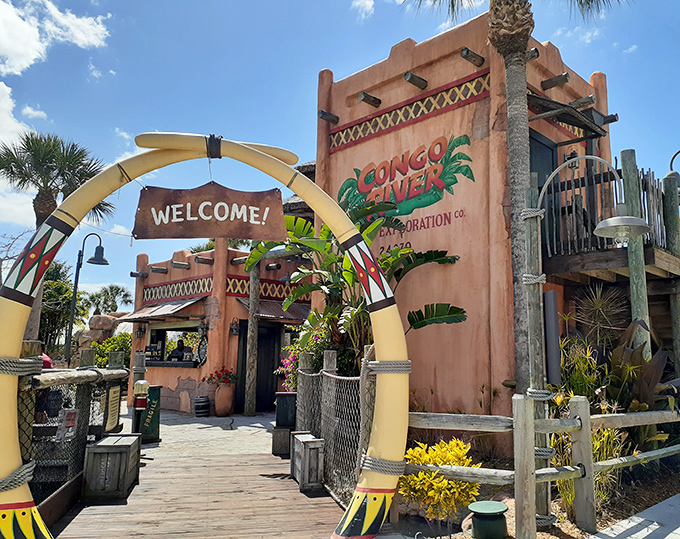 The welcome arch stands as a portal between the ordinary world and the expedition that awaits beyond.