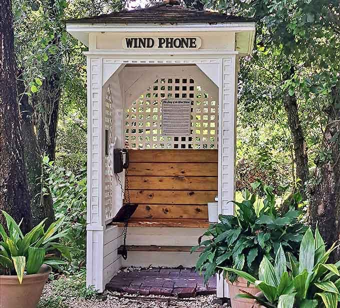 The poignant "Wind Phone" booth offers a quiet space for reflection and connection, where words can be spoken to loved ones beyond reach.