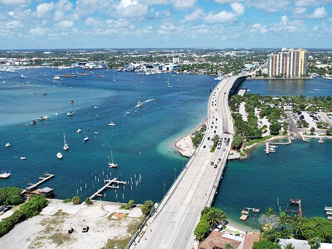 Bird's eye brilliance: the aerial view reveals Singer Island's perfect positioning between the Atlantic Ocean and Lake Worth Lagoon.