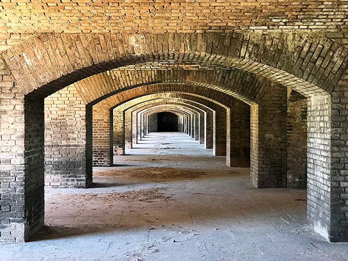 Walking through these brick arches feels like stepping through time portals, each one framing a different century.
