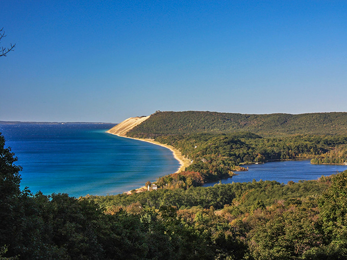 Mother Nature showing off her landscaping skills, rolling hills, pristine shoreline, and that water color no paint company could ever duplicate.