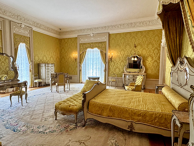 A bedroom fit for royalty or anyone who's ever wanted to wake up feeling insufficiently elegant by comparison.