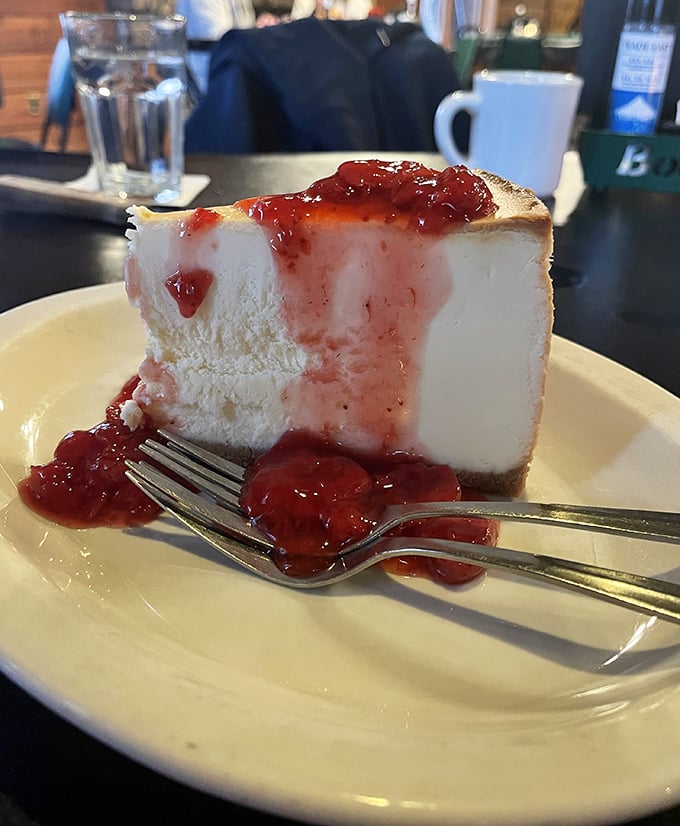 The cherry-topped cheesecake somehow finds room in stomachs already stretched to capacity &ndash; a sweet Michigan finale that defies the laws of physics.