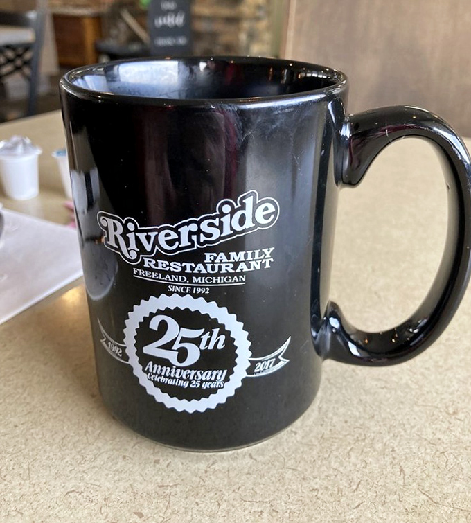 The restaurant's commemorative mug &ndash; because when you've been serving coffee this good for decades, you deserve to brag a little.