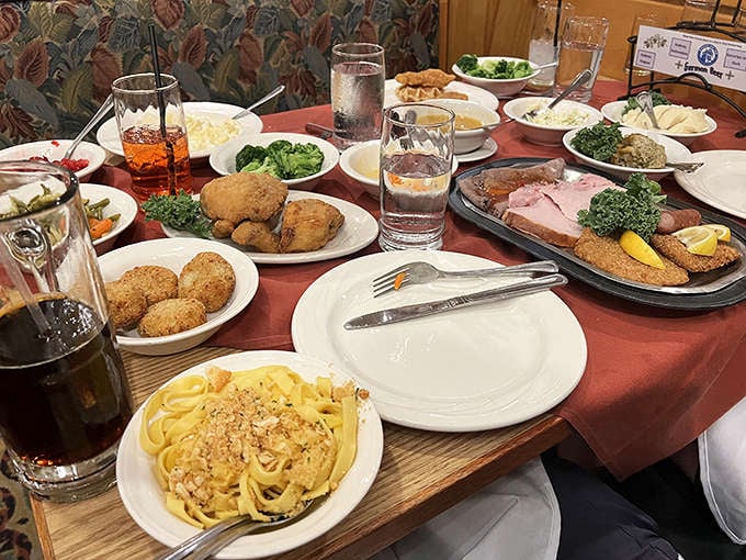Tables laden with German classics and that famous chicken create the kind of spread that brings families together for generations.