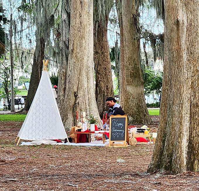 Romance blooms naturally here &ndash; this picnic setup proves Kraft Azalea Garden might be Florida's most magical proposal spot.