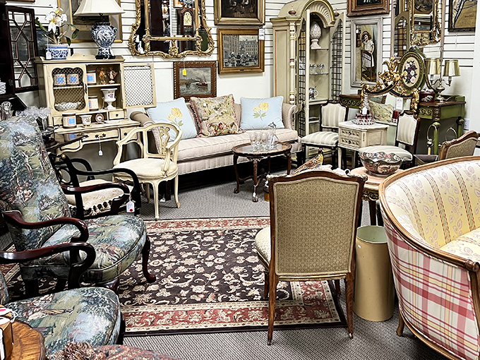 This elegant furniture vignette could be a film set for "The Lives of the Genteel," complete with period-perfect accessories.