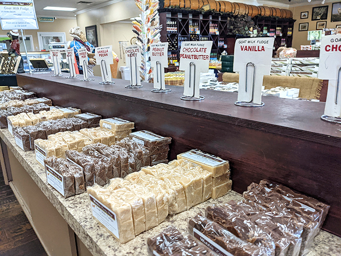 The legendary goat milk fudge comes in flavors ranging from classic chocolate to Florida-inspired key lime and orange cream.