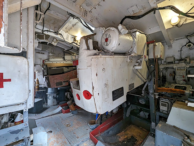 The engine room's mechanical labyrinth somehow transformed fuel into the power that pushed 2,200 tons of destroyer through ocean waves.