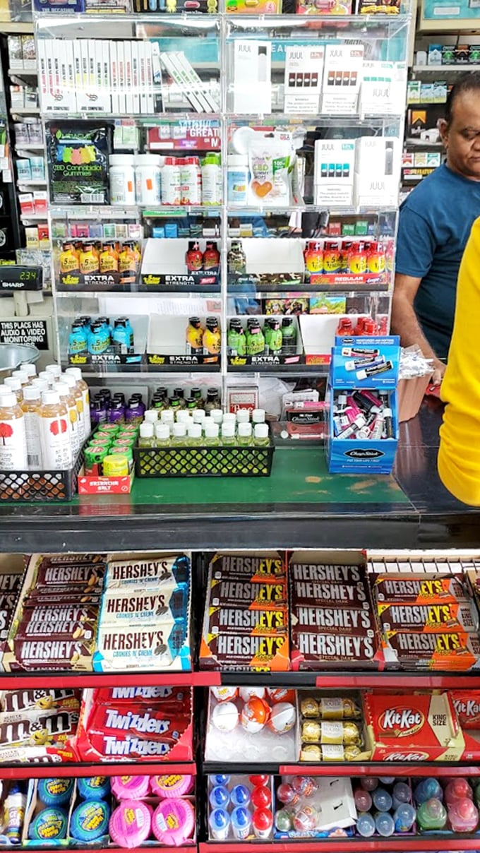 The convenience store section offers road trip essentials alongside local specialties, proving Jimmy's understands exactly what travelers need.