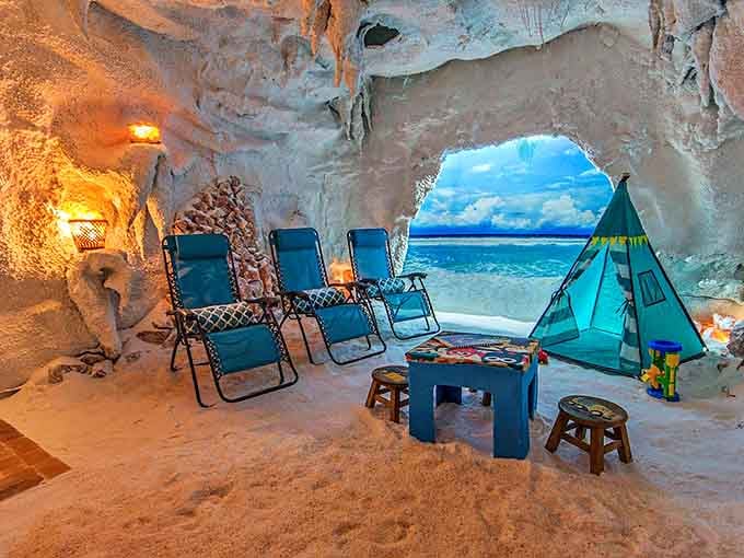 Beach day without leaving the cave? This salt sanctuary offers ocean views and zero chance of sunburn or sand in your sandwich.