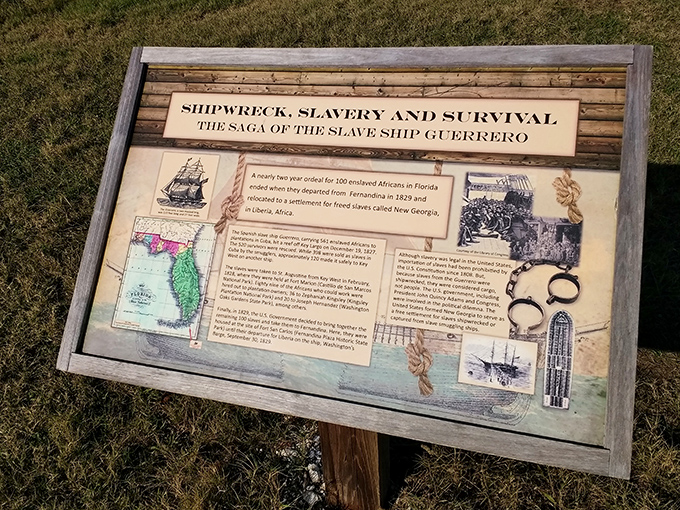 A sobering reminder of America's troubled past, this display chronicles the shipwreck of slave ship Guerrero and its aftermath.