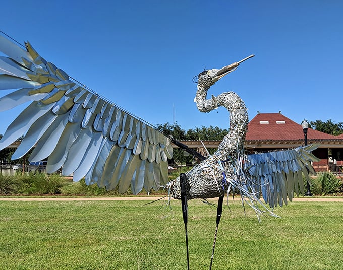 This magnificent metal sculpture captures light and shadow, creating an ever-changing display that transforms with each passing hour.