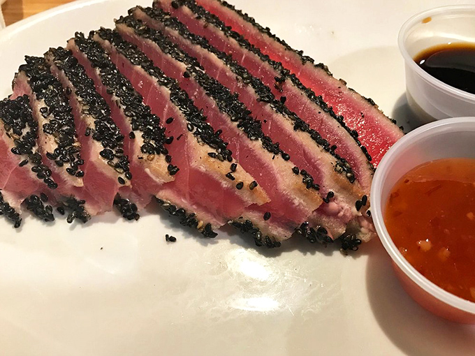 Sesame-crusted tuna, seared to perfection, shows that Bill's can do sophisticated when the mood strikes, beautifully pink in the middle.