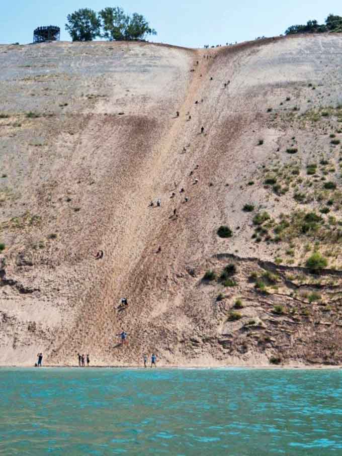 What goes down must come up, and this sandy slope proves that gravity works exactly as advertised, much to climbers' dismay.