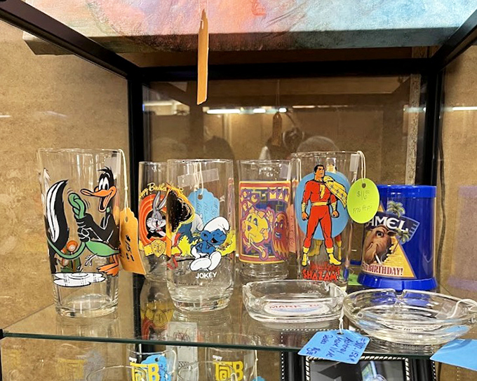 Cartoon character glasses that once held chocolate milk and Saturday morning cereal milk now await new adventures.