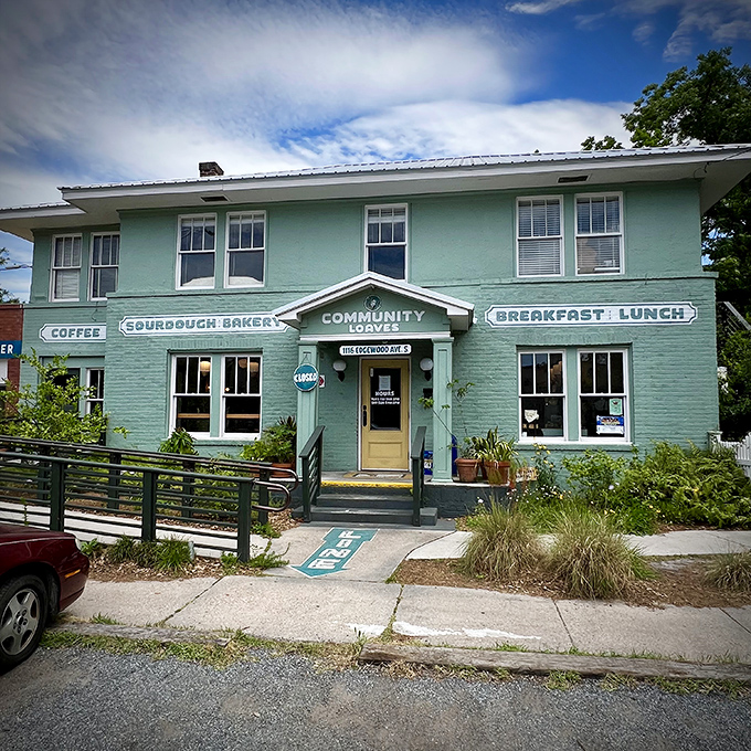 Community Loaves' mint-green historic building houses Jacksonville's sourdough revolution in charming style.