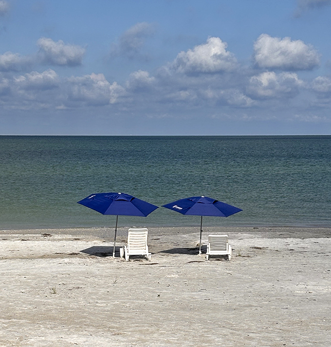 The pristine shoreline of Fort De Soto Park stretches toward the horizon, with facilities that make a day trip easy.
