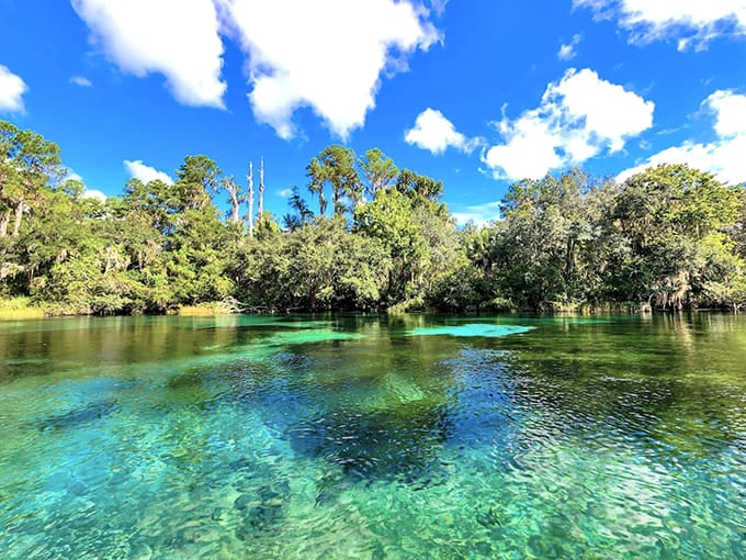 The spring reflects the sky so perfectly you might get confused about which way is up.