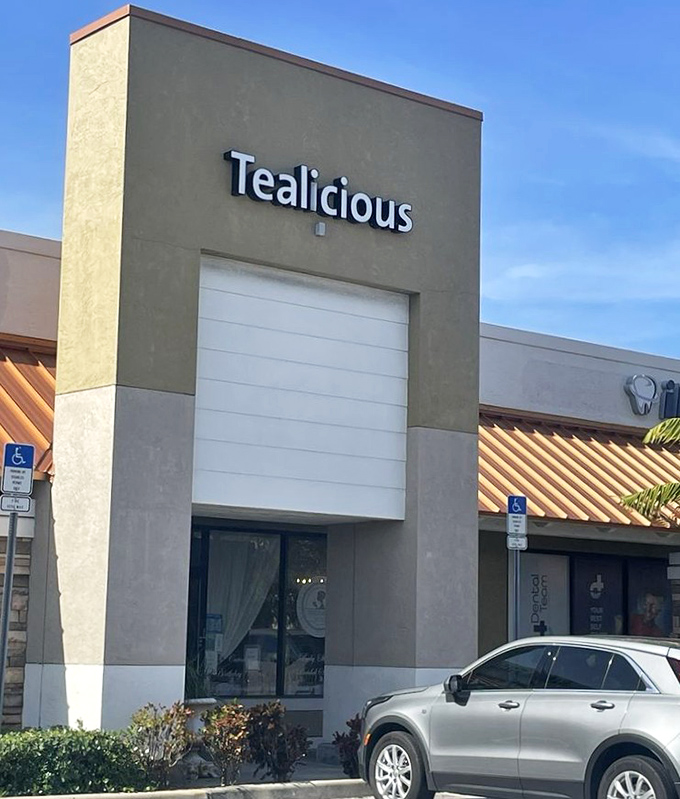 Tealicious Tea House's modern storefront brings contemporary elegance to Delray Beach's tea scene with clean architectural lines.