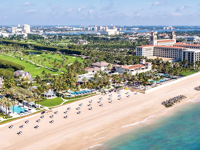 The Breakers Palm Beach maintains old-world luxury where fountains and palm trees frame views of the Atlantic's endless blue horizon.