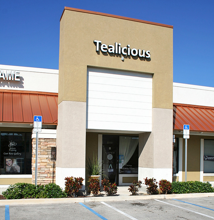 The sleek exterior gives no hint of the warm, inviting tea sanctuary waiting inside this popular local favorite.