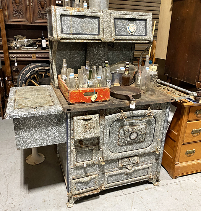 This speckled enamel stove has probably witnessed more family recipes being perfected than all cooking shows combined &ndash; seasoned with decades of use.