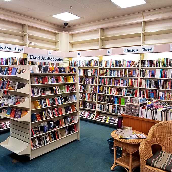 The used book section offers gently-loved literary treasures at bargain prices – previous readers' adventures waiting for their next journey.